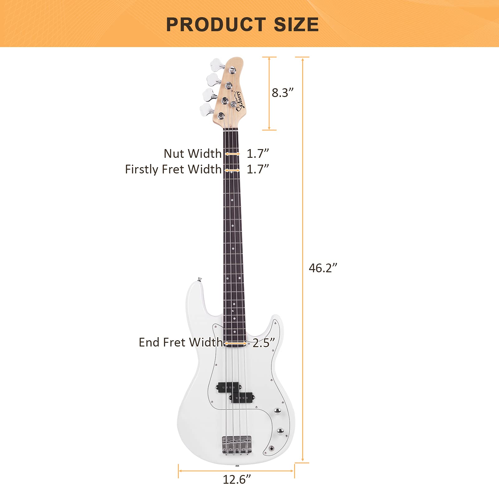 Glarry Electric Bass Guitar Full Size 4 String Rosewood Basswood Fire Style Exquisite Burning Bass (White)