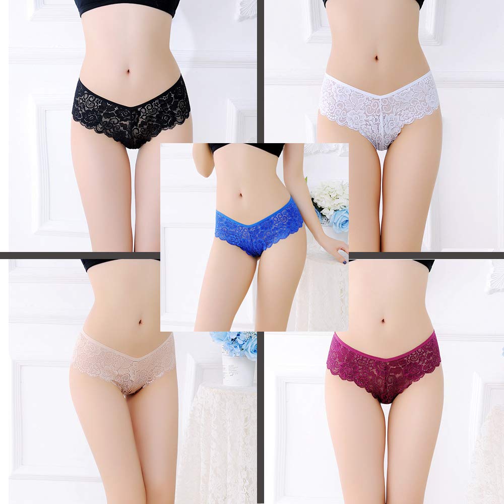 5 Pack Women's Lace Thongs Bikini Panties Sexy Lingerie Panty G-String Underwear (N+P+B+W+B, XL)