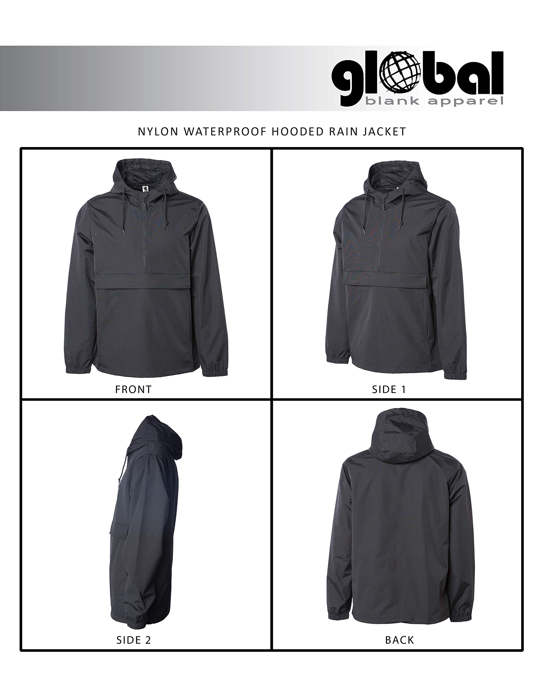 Global Blank Windbreaker Men’s Rain Jacket, Waterproof Hoodie Zip-Up Anorak, Black, Large