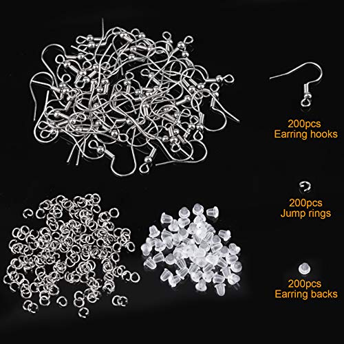 Stainless Steel Earring Hooks French Ear Wire, 600pcs Earring Making Findings Parts Jewels DIY Supplies Kits, with Silicone Earring Backs Stoppers & Open Jump Ring