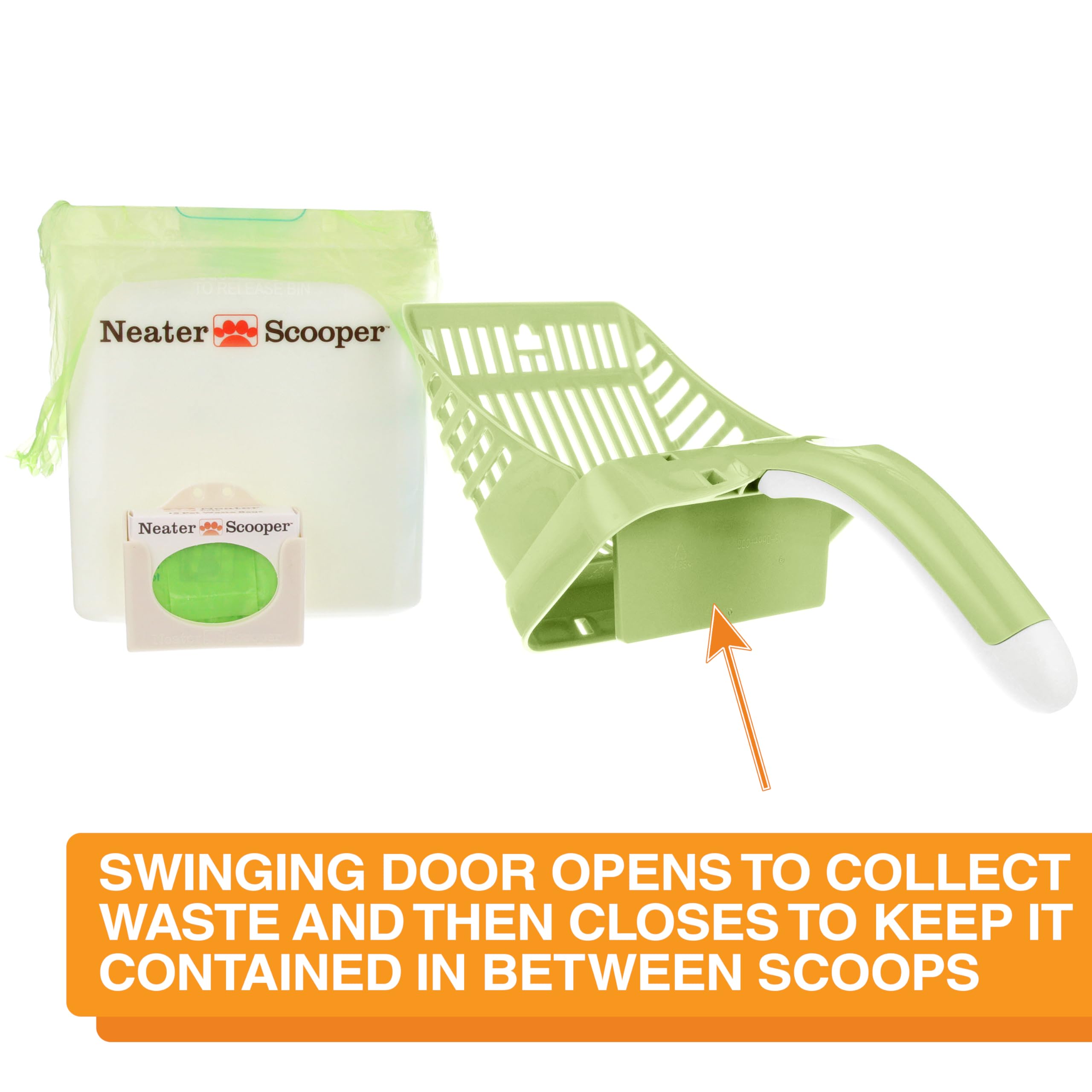 Neater Pets Neater Scooper Standard Cat Litter Scoop, 60 Refill Bags – Mess-Free Cat Litter Scooper with Bag, Spill-Proof Kitty Box Sifter, Bin Doubles as Poop Shovel Holder, For Single-Cat Households