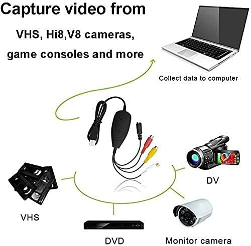 VHS To Digital DVD Converter, USB2.0 Audio/video Capture Grabber Adapter Device,Transfer VCR TV Hi8 Game S video to DVD,Support Windows 10/8.1/8/7/Vista/XP