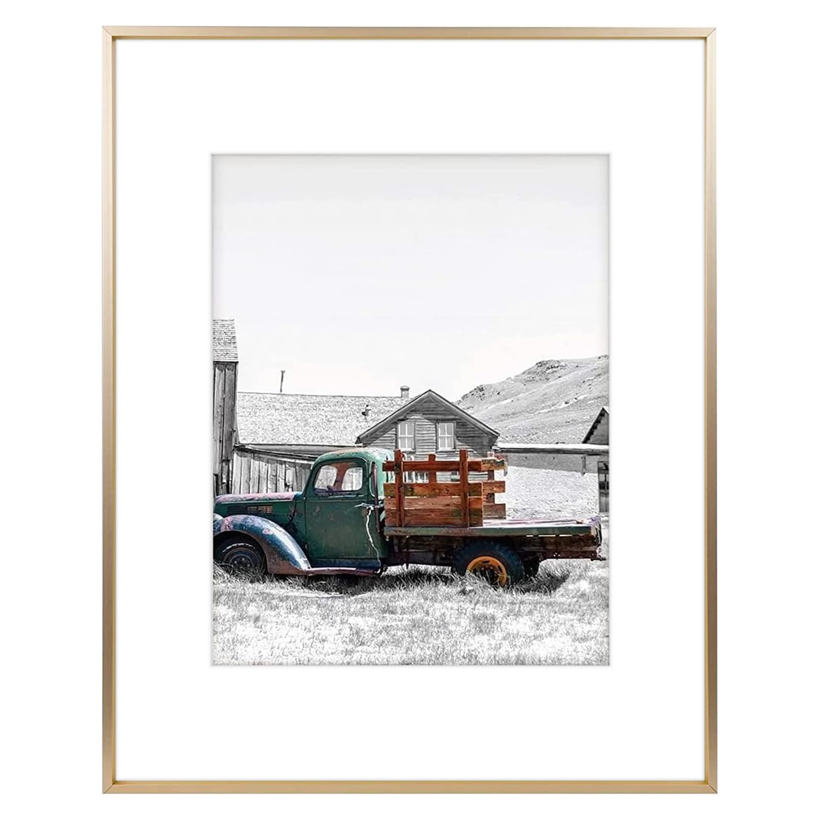 Golden State Art, 16x20 Gold Picture Frame Displays Photo 11x14 with Mat or 16 x 20 Without Mat for Wall Mounting, Classic Satin Aluminum Frames with Real Glass (Pack of 1)