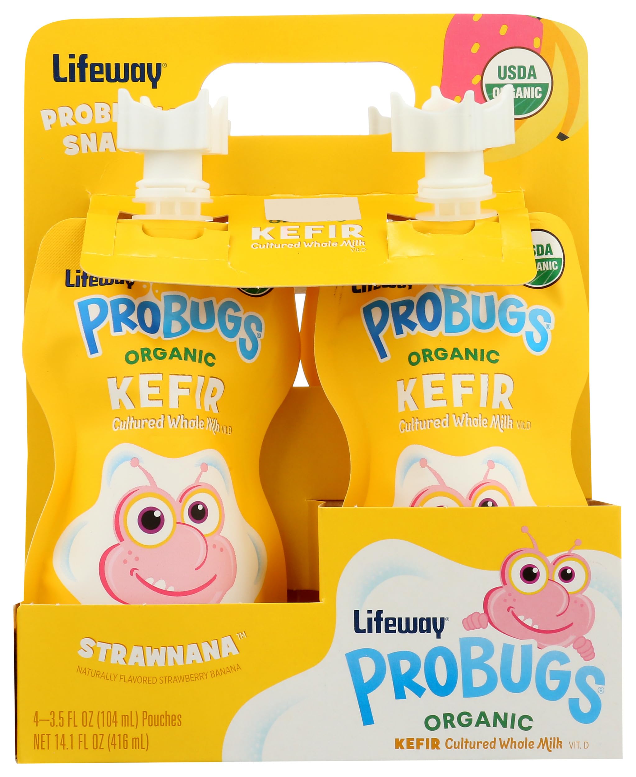 Lifeway Probugs Organic Kefir, Strawnana, 3.5 Ounce, 4-Pack