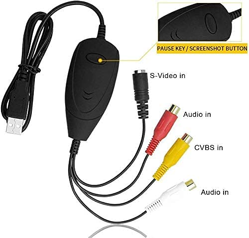 VHS To Digital DVD Converter, USB2.0 Audio/video Capture Grabber Adapter Device,Transfer VCR TV Hi8 Game S video to DVD,Support Windows 10/8.1/8/7/Vista/XP