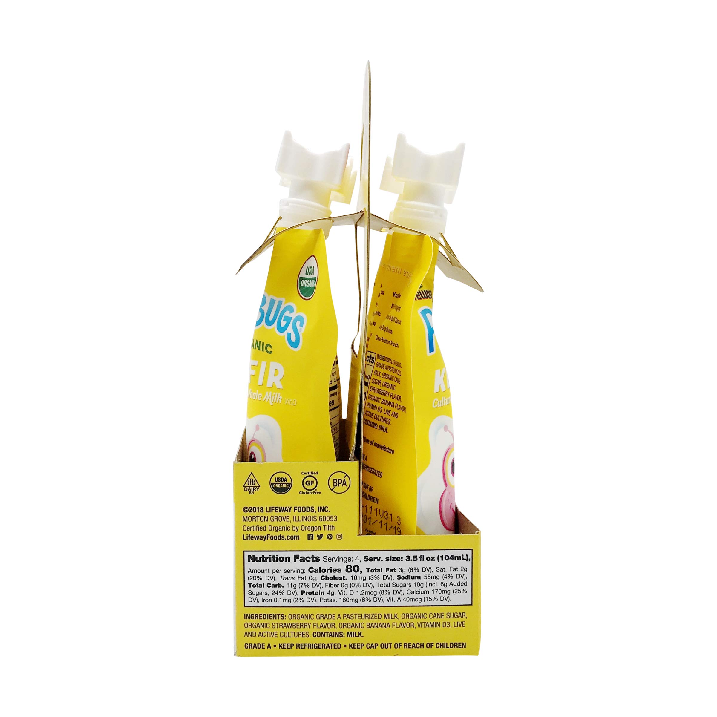 Lifeway Probugs Organic Kefir, Strawnana, 3.5 Ounce, 4-Pack