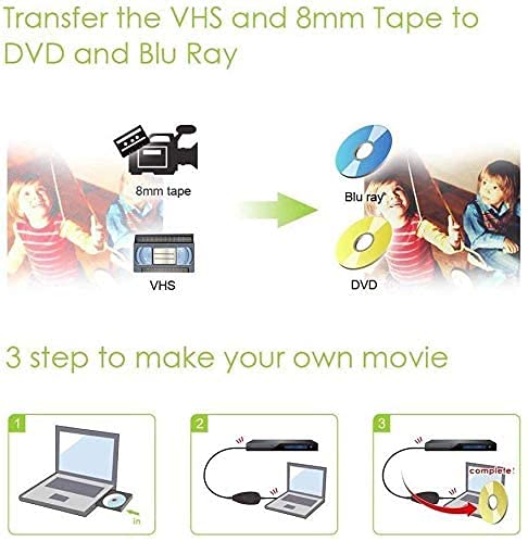 VHS To Digital DVD Converter, USB2.0 Audio/video Capture Grabber Adapter Device,Transfer VCR TV Hi8 Game S video to DVD,Support Windows 10/8.1/8/7/Vista/XP