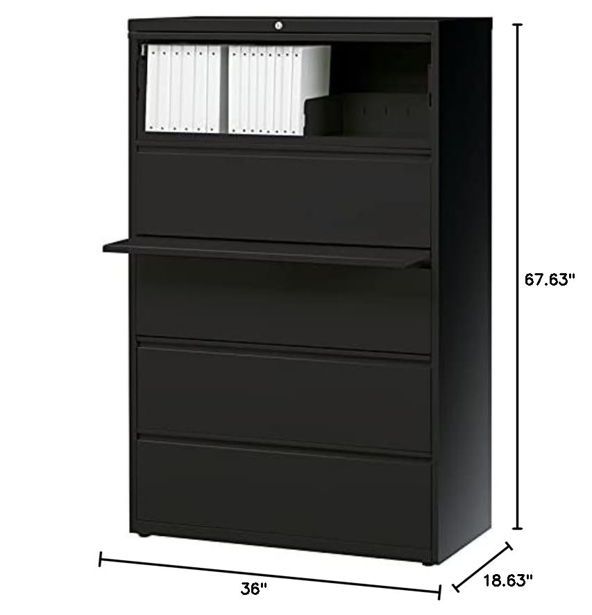 Hirsh 36-in Wide HL8000 Series Metal 5 Drawer Lateral File Cabinet Black