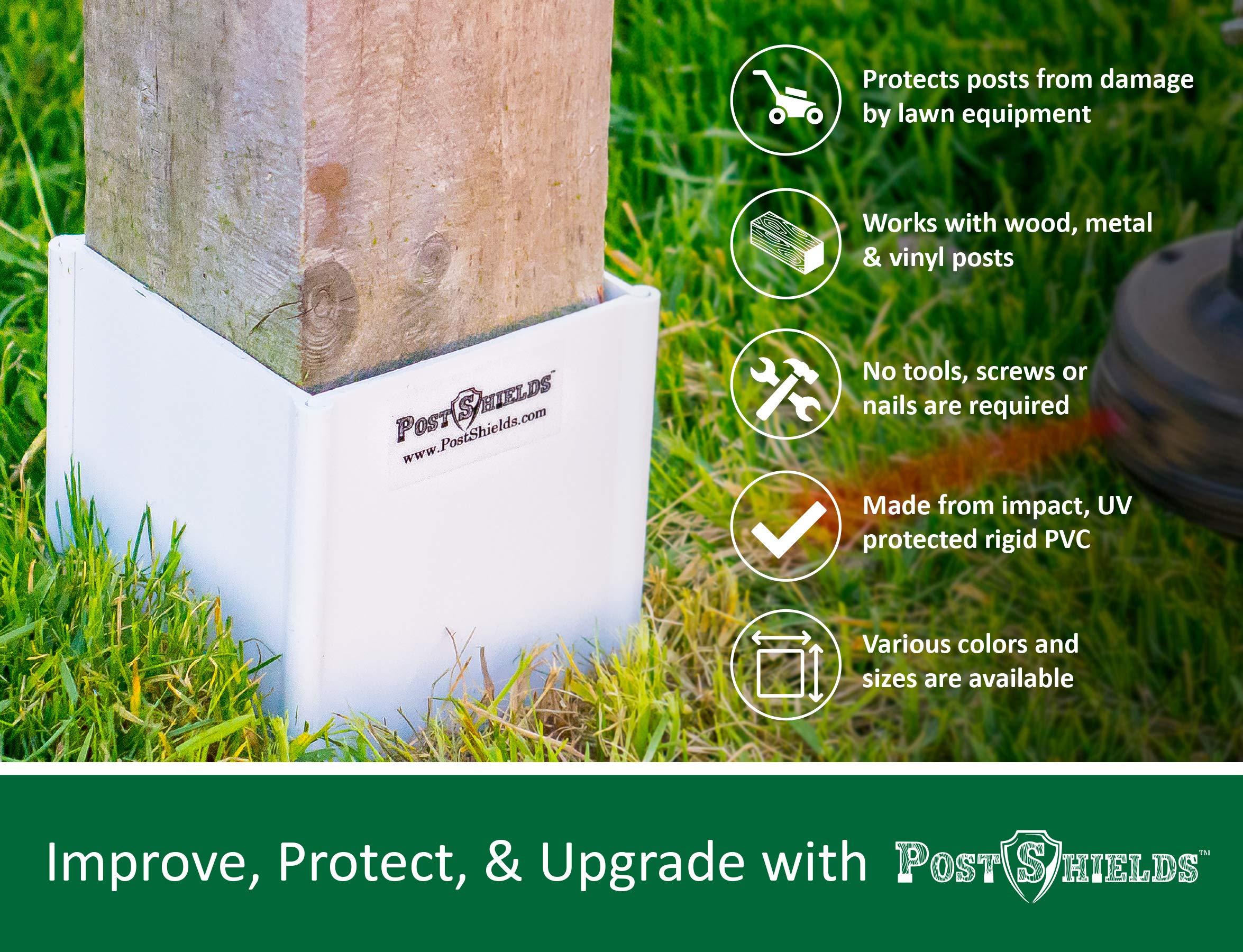 Post Shields Post Protector 6x6 (5.5"x5.5") - 6" H - Protects Your Mailbox, Deck & Fence Posts from Damage by Lawn Maintenance Equipment - Fits Wood & Metal Posts - No Tools, Screws or Nails Needed