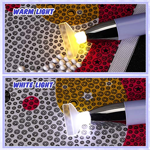 2 Pieces Diamond Painting Pen LED Drill Pens, Diamond Painting Accessories, 12 Replacement Pen Heads, 2 Anti-Slip Mats, 2 Wax Organizer Storage Cases for DIY Painting Craft Tools (Purple, Green)