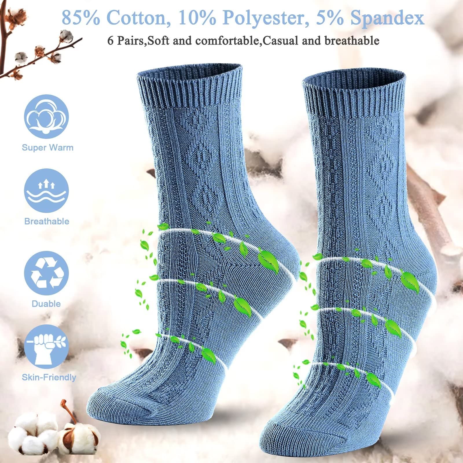 Mcool Mary Womens Crew Socks, Casual Knit Cotton Comfy Breathable Cool Ankle Dress Socks for Girls 6Pack