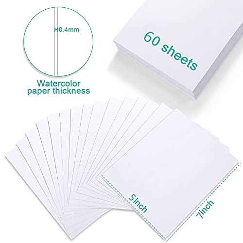 TecUnite 60 Sheets Watercolor Paper White Cold Press Paper Pack for Kid Child Watercolor Drawing Student Artist (5 x 7 Inch)
