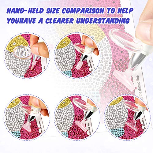 2 Pieces Diamond Painting Pen LED Drill Pens, Diamond Painting Accessories, 12 Replacement Pen Heads, 2 Anti-Slip Mats, 2 Wax Organizer Storage Cases for DIY Painting Craft Tools (Purple, Green)