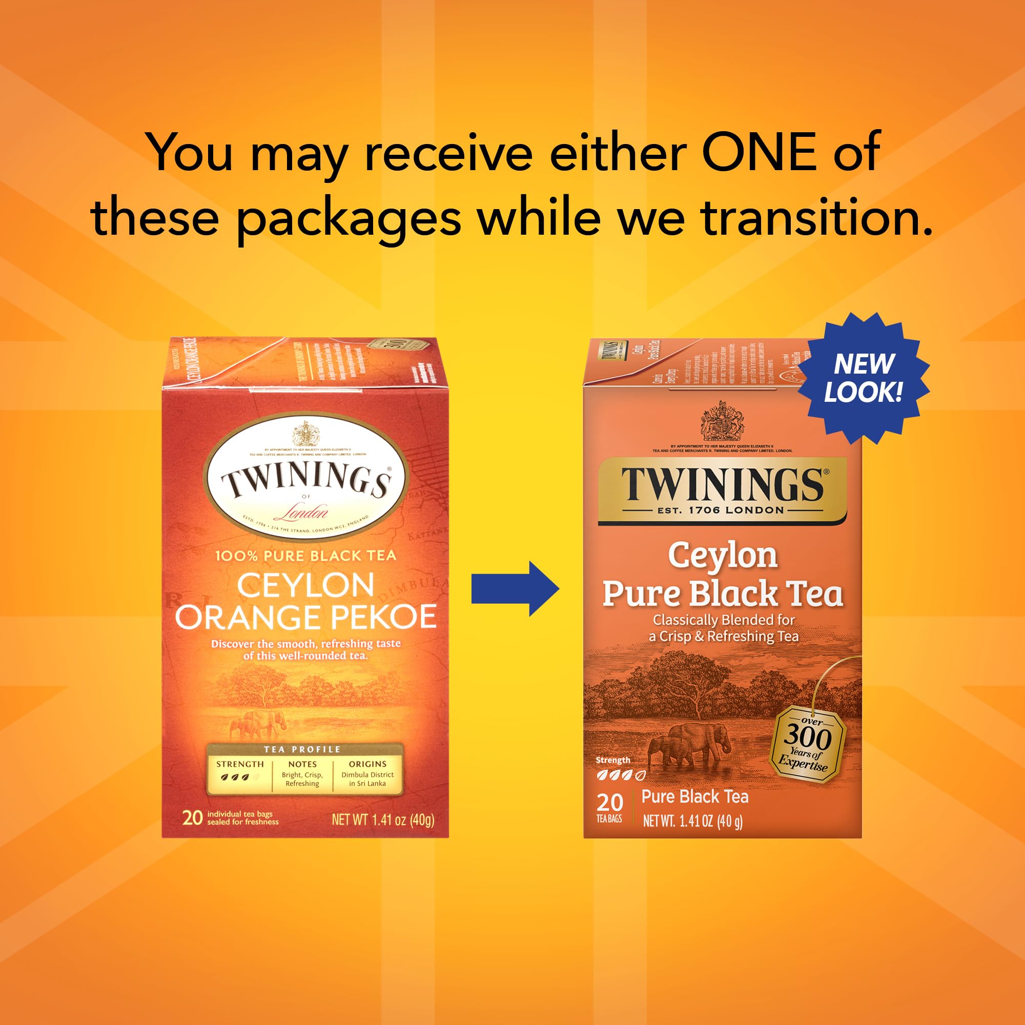 Twinings Ceylon Pure Black Tea - A Crisp, Refreshing Black Tea, Formerly Orange Pekoe, Caffeinated Tea Bags, Individually Wrapped, 20 Count (Pack of 2)