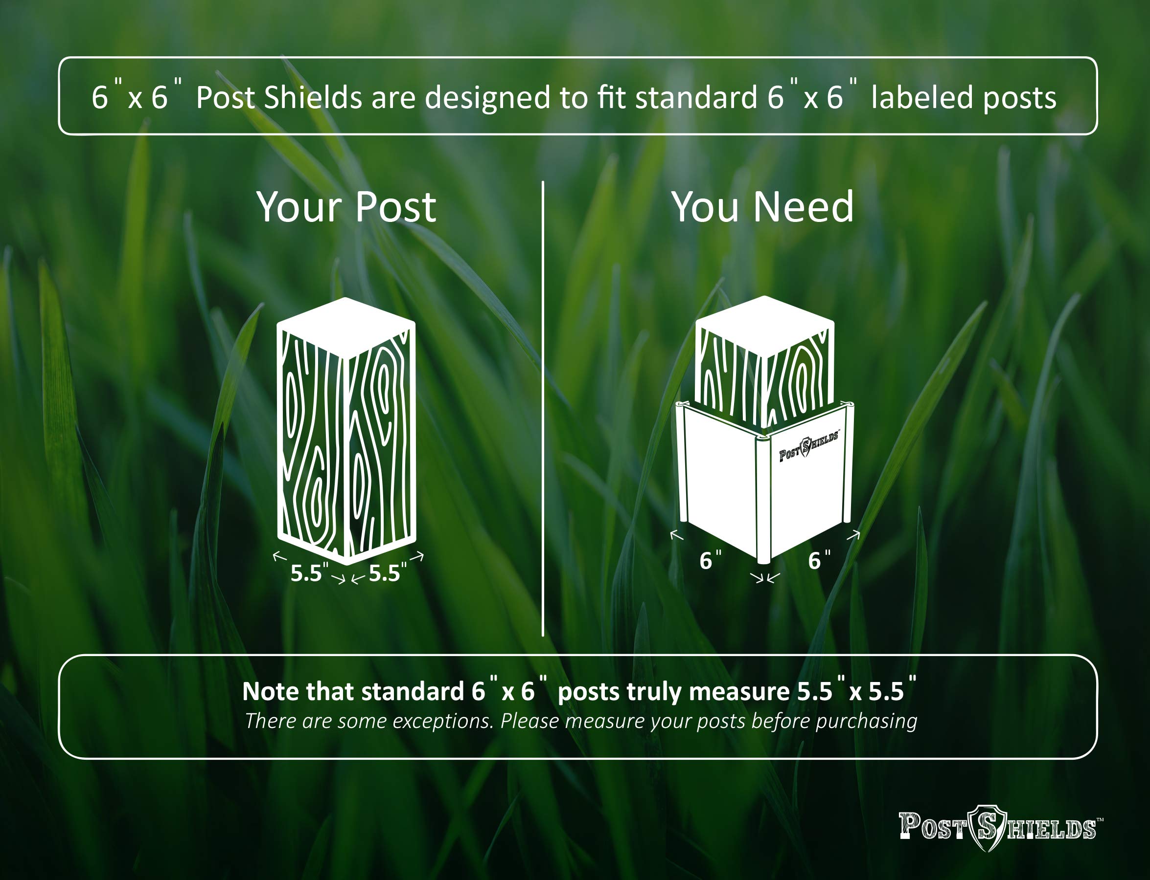 Post Shields Post Protector 6x6 (5.5"x5.5") - 6" H - Protects Your Mailbox, Deck & Fence Posts from Damage by Lawn Maintenance Equipment - Fits Wood & Metal Posts - No Tools, Screws or Nails Needed