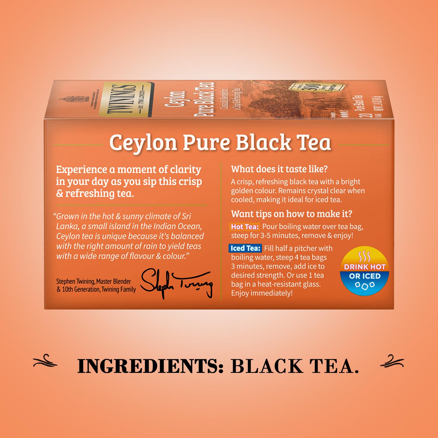 Twinings Ceylon Pure Black Tea - A Crisp, Refreshing Black Tea, Formerly Orange Pekoe, Caffeinated Tea Bags, Individually Wrapped, 20 Count (Pack of 2)
