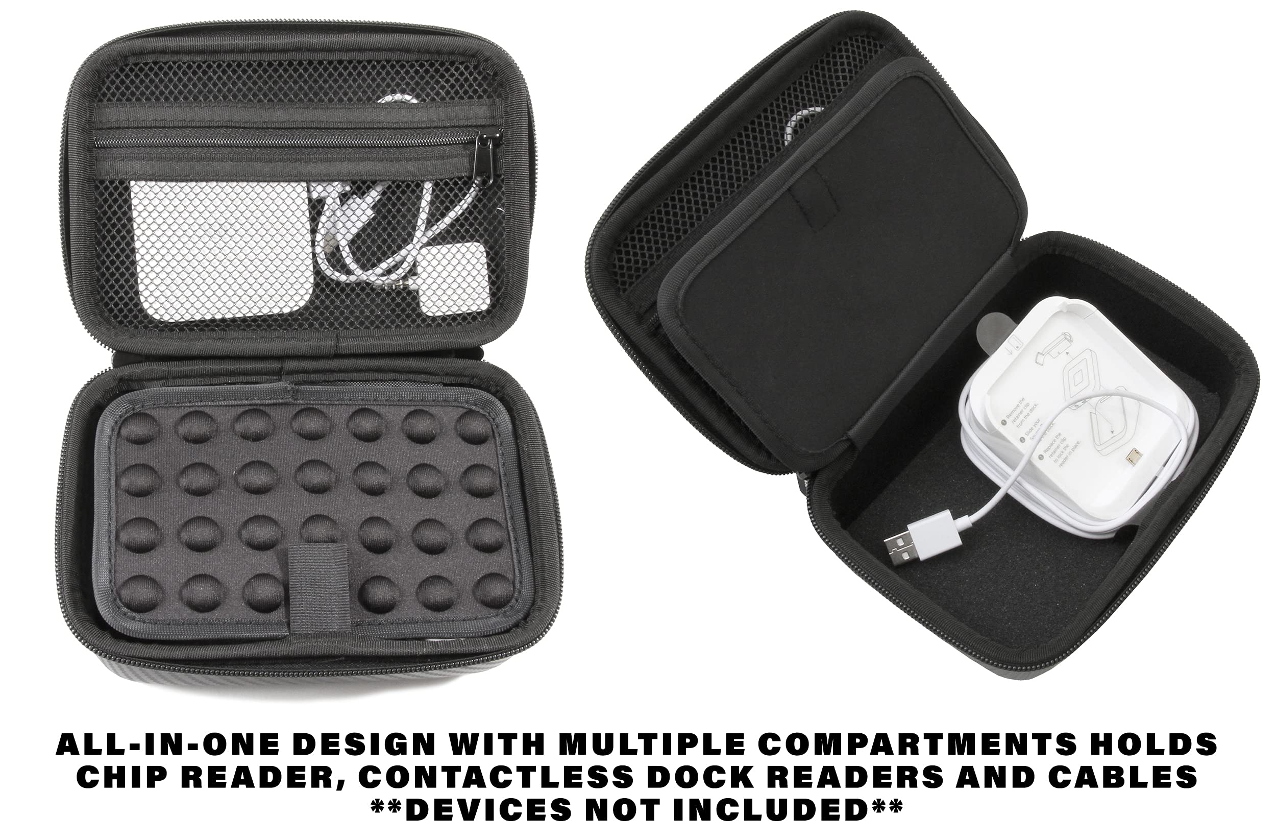 CASEMATIX Portable Card Reader Case Compatible with Square Contactless Dock and Chip Reader Scanner Holds Dock, Chip Reader, USB Cables and Small Accessories, Case Only