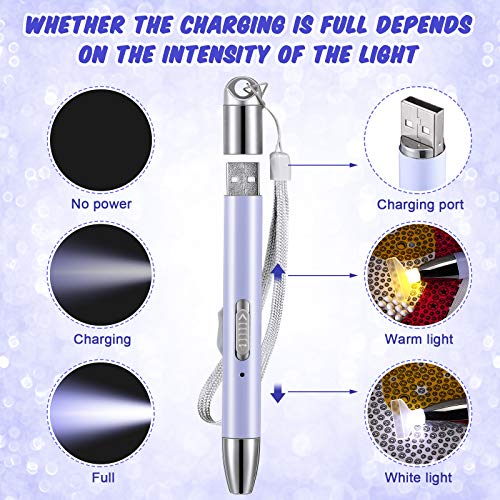 2 Pieces Diamond Painting Pen LED Drill Pens, Diamond Painting Accessories, 12 Replacement Pen Heads, 2 Anti-Slip Mats, 2 Wax Organizer Storage Cases for DIY Painting Craft Tools (Purple, Green)