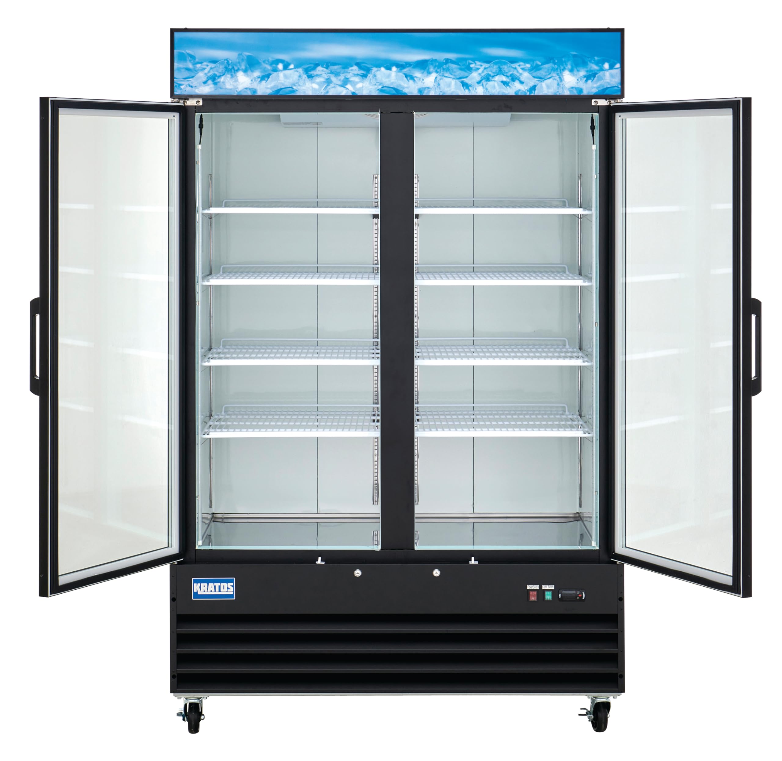 Kratos Commercial Freezer Display Merchandiser - 2 Self Closing Swing Doors, 53"W, Black (67K-210)