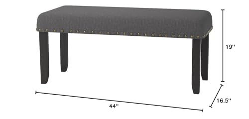Roundhill Furniture Biony Fabric Dining Bench with Nailhead Trim, Grey