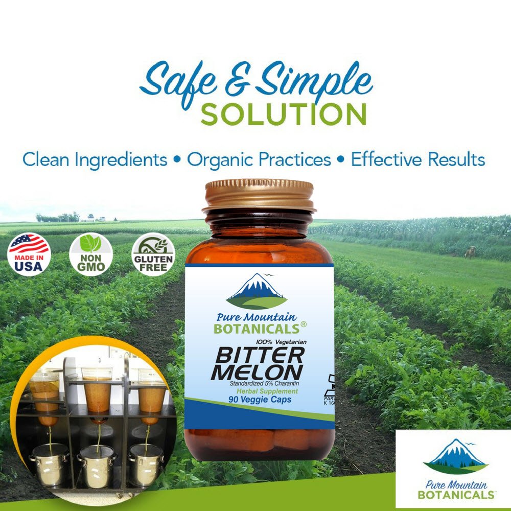 Pure Mountain Botanicals Bitter Melon Capsules - Kosher Vegan Caps with 500mg Bitter Melon Extract Supplement