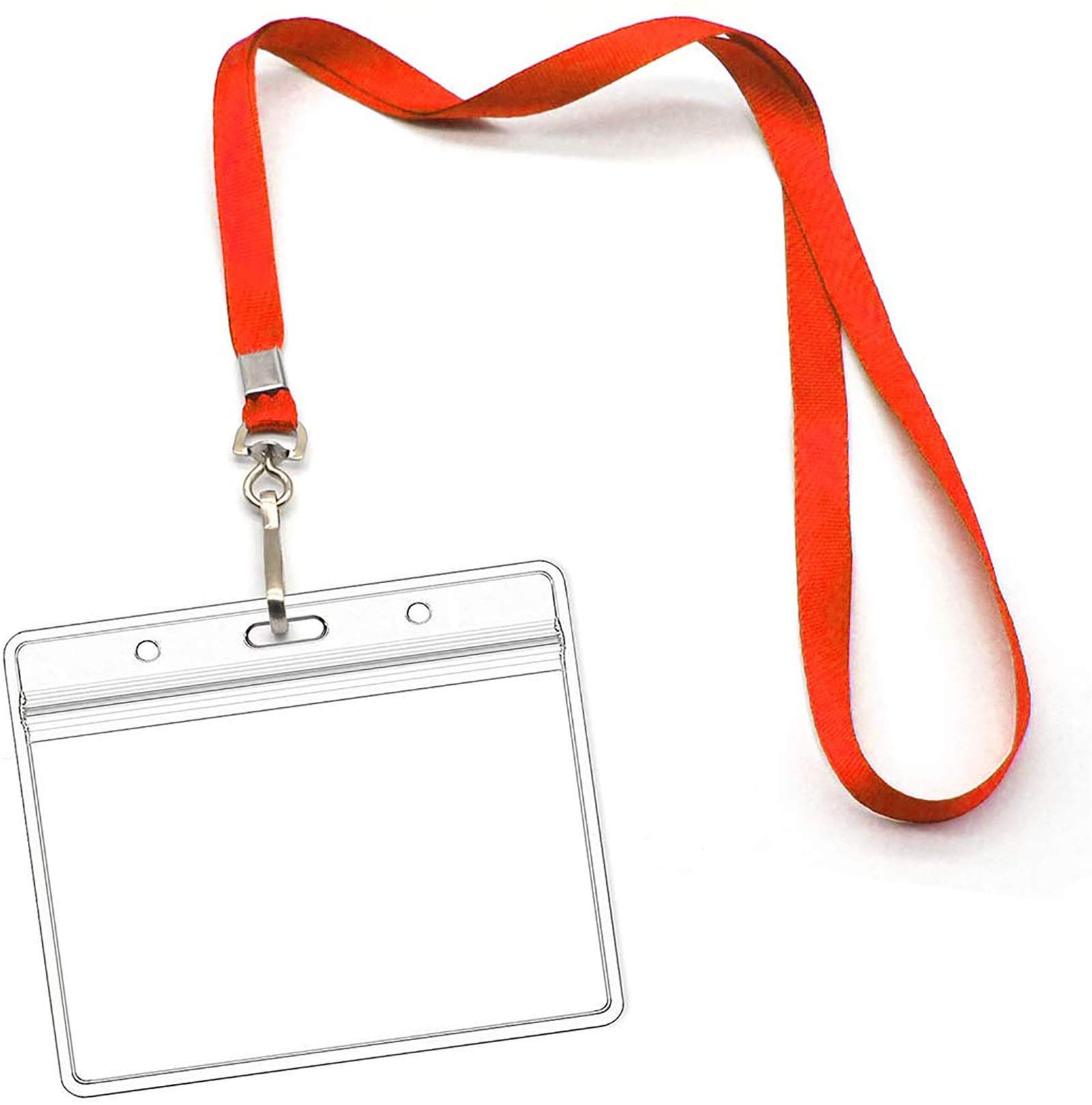 Lanyards with Id Holder Name Badges Name tag Badge Holders with Neck Red Lanyard Swivel J-Hook Clip Waterproof Nametags Protectors Nurse School Kids 50 Pack