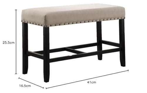 Roundhill Furniture Biony Fabric Counter Height Dining Bench with Nailhead Trim, Tan