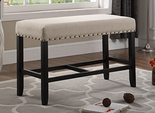 Roundhill Furniture Biony Fabric Counter Height Dining Bench with Nailhead Trim, Tan