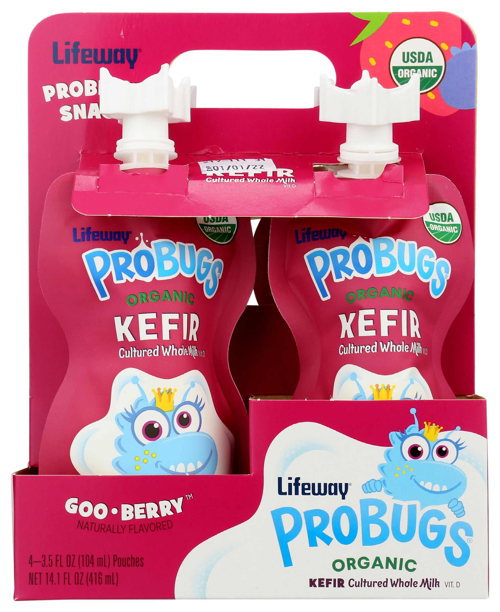 Lifeway Probugs Organic Kefir, Goo-Berry, 3.5 Ounce, 4-Pack