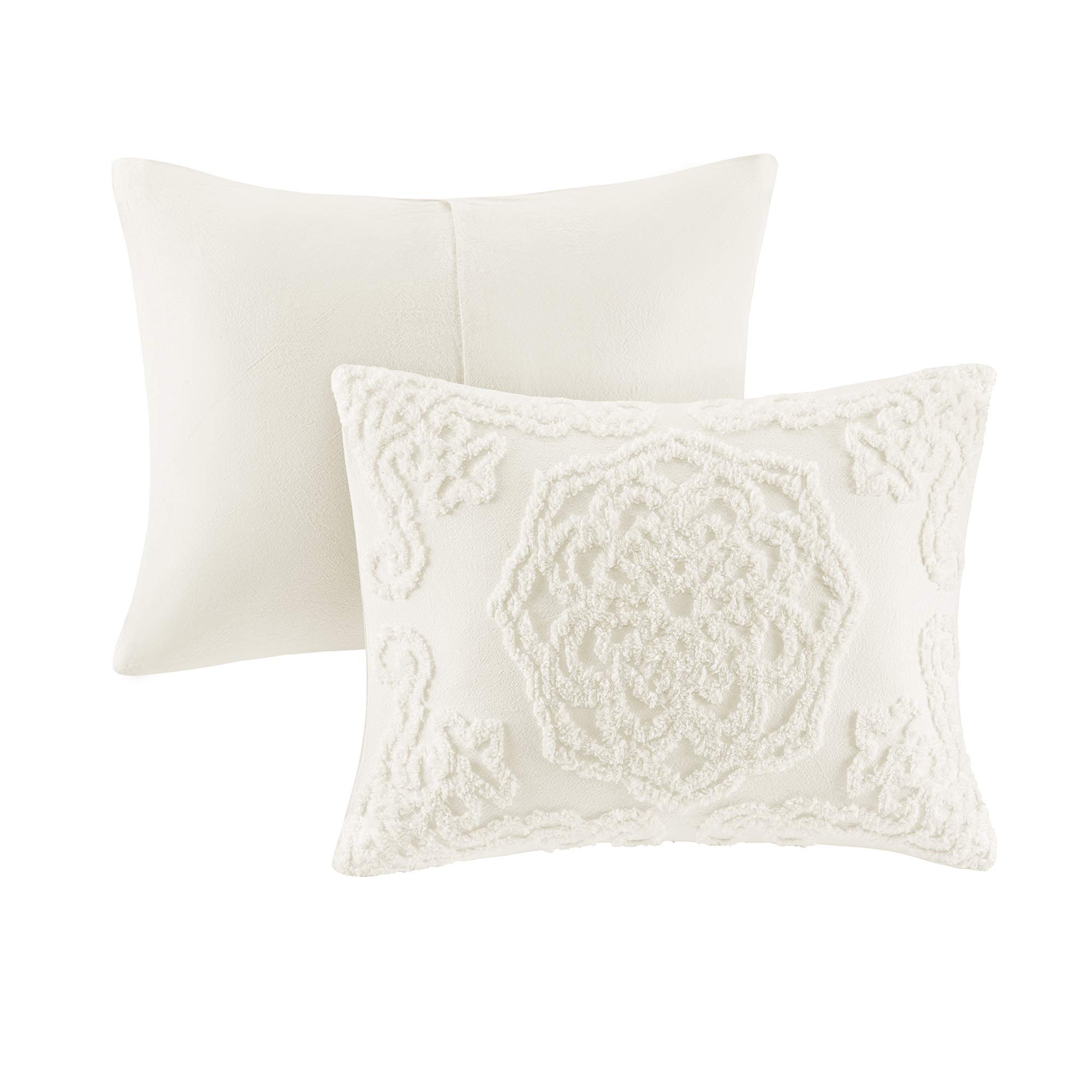Madison Park Laetitia Lightweight 100% Cotton Quilt Set, Breathable Chenille Tufted, Shabby Chic Boho Medallion Design, Sham, Floral Ivory w/ Tassels, King/California King (104 in x 92 in) 3 Piece