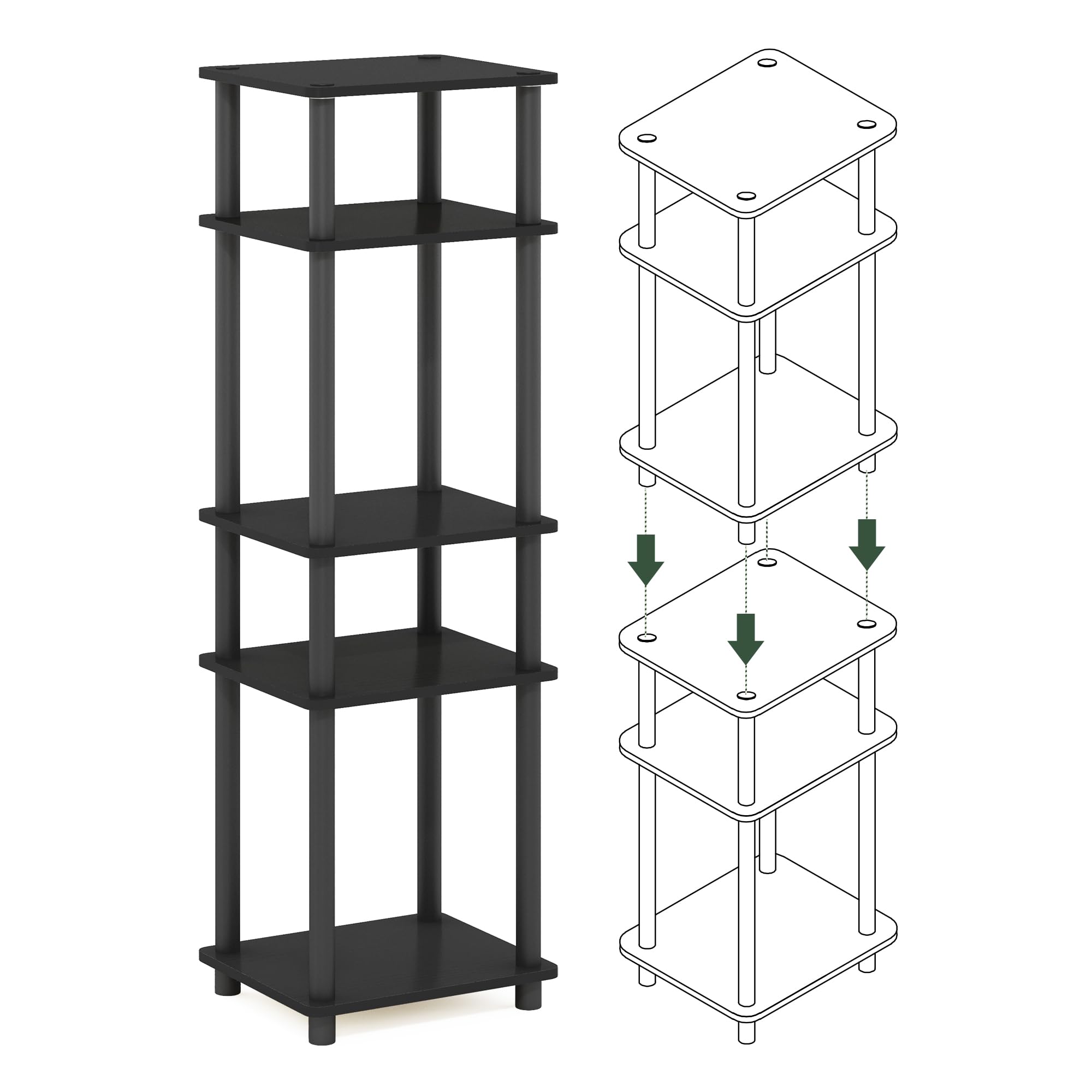 Furinno Just 3-Tier Turn-N-Tube End Table / Side Table / Night Stand / Bedside Table with Plastic Poles, 2-Pack, Americano/Black