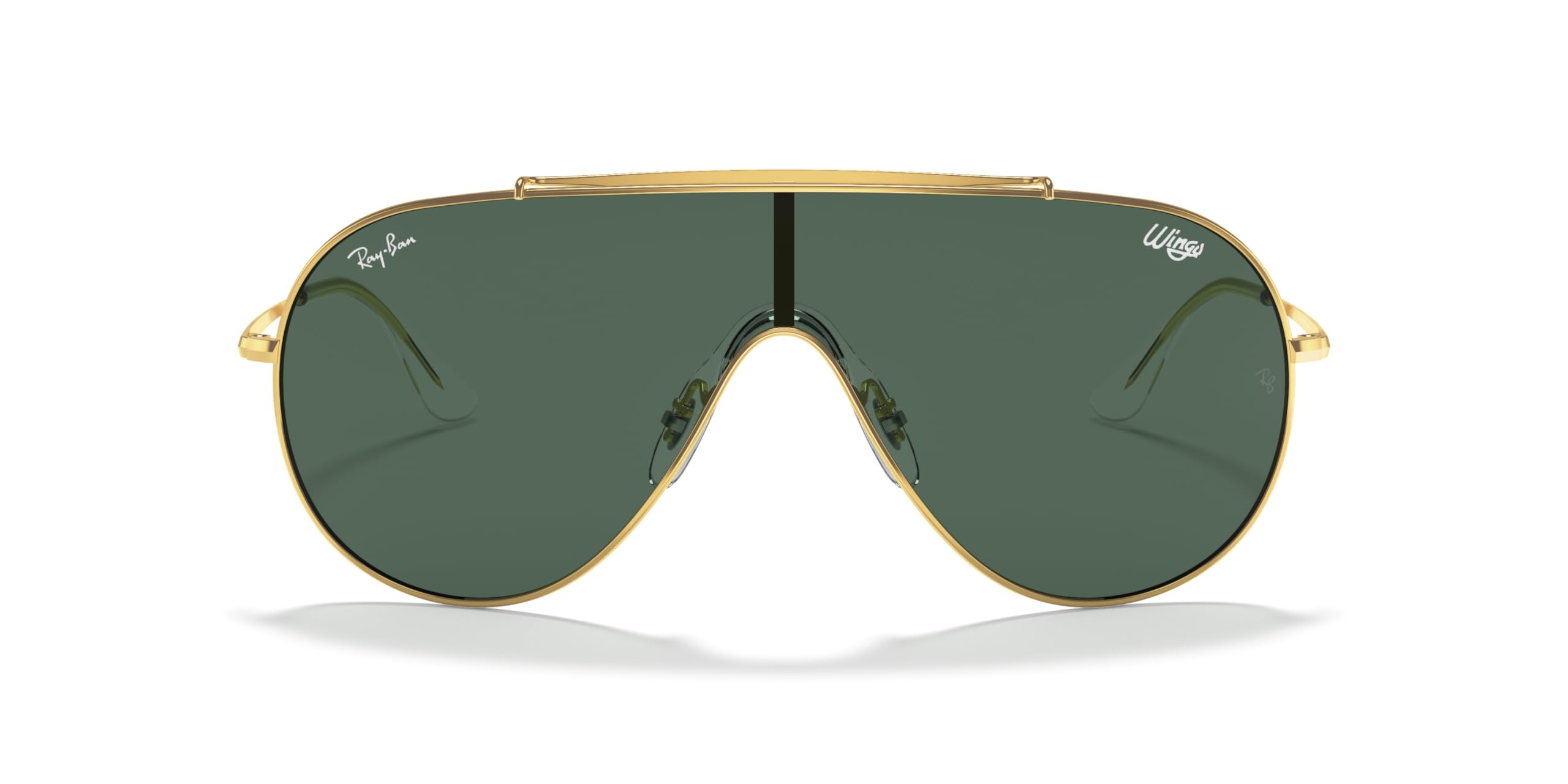 Ray-Ban RB3597 Wings Shield Sunglasses, Gold/Dark Green, 33 mm