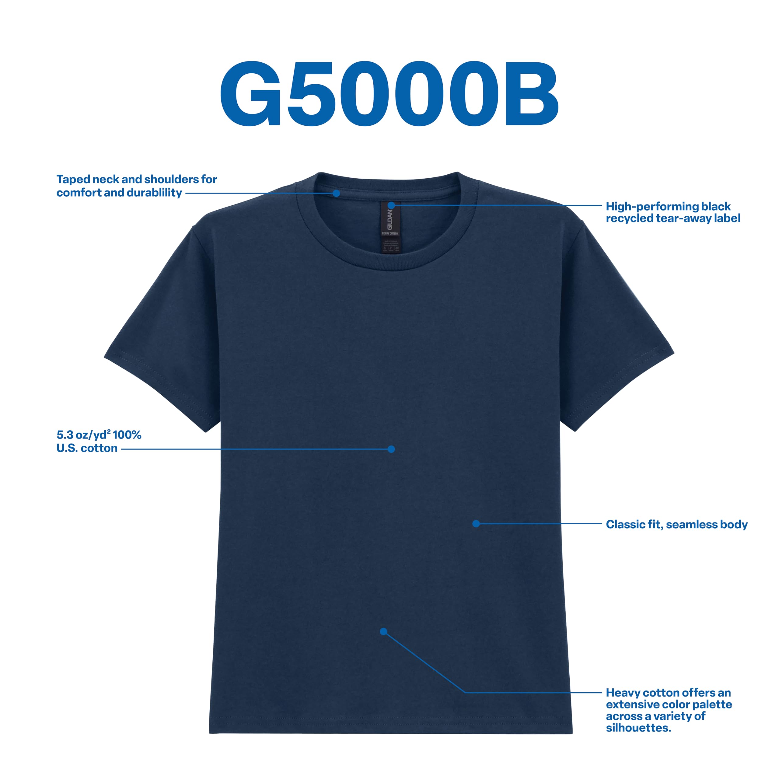 Gildan Youth Heavy Cotton T-Shirt, Style G5000B, 2-Pack, White, Small