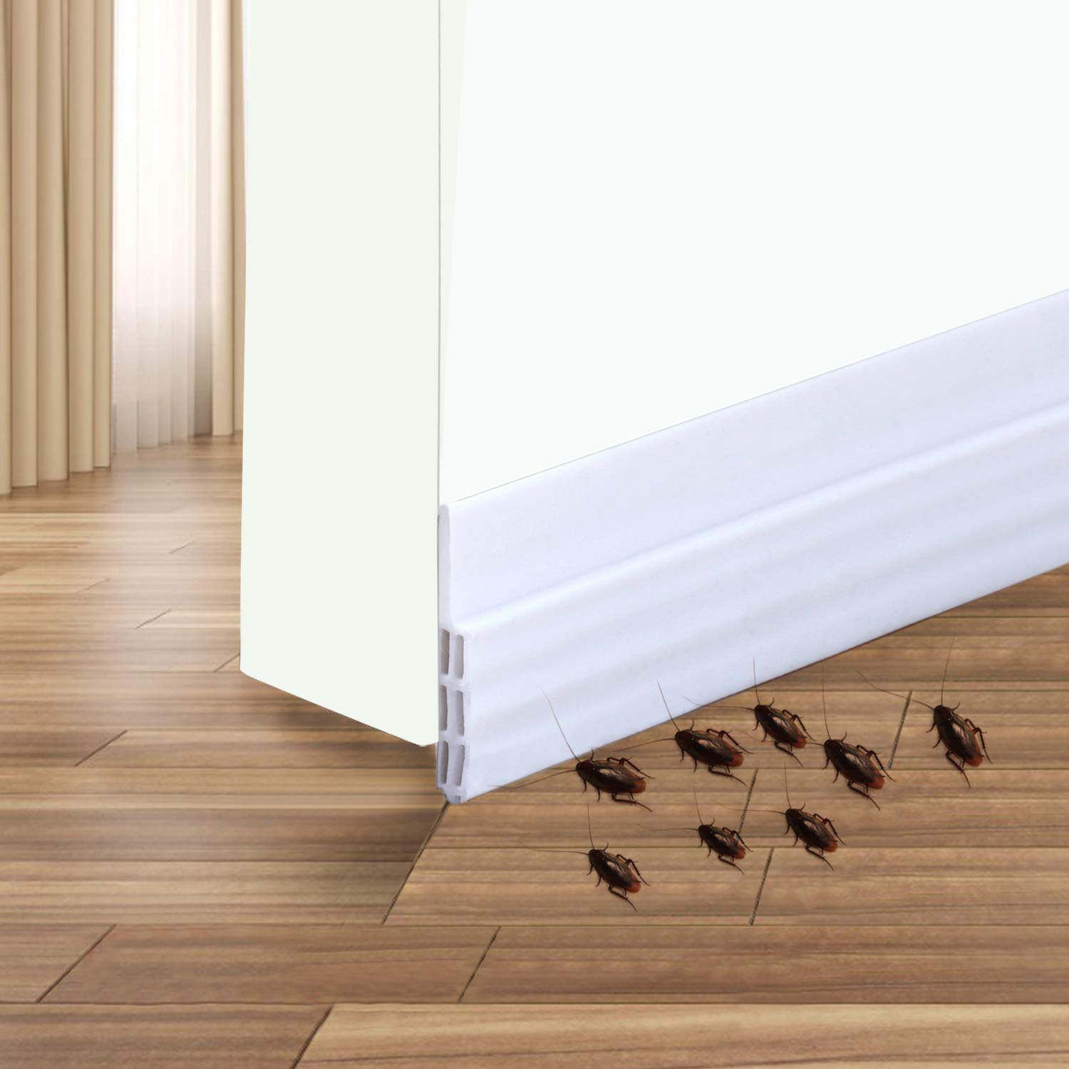 Door Draft Stopper Door Sweep Weather Stipping - Camel Home Self Adhesive Door Seal Soundproof Under Door Bottom Seal Strip Rubber Energy Saver Insulasion Weatherproof, 2" W X 39" L (White)