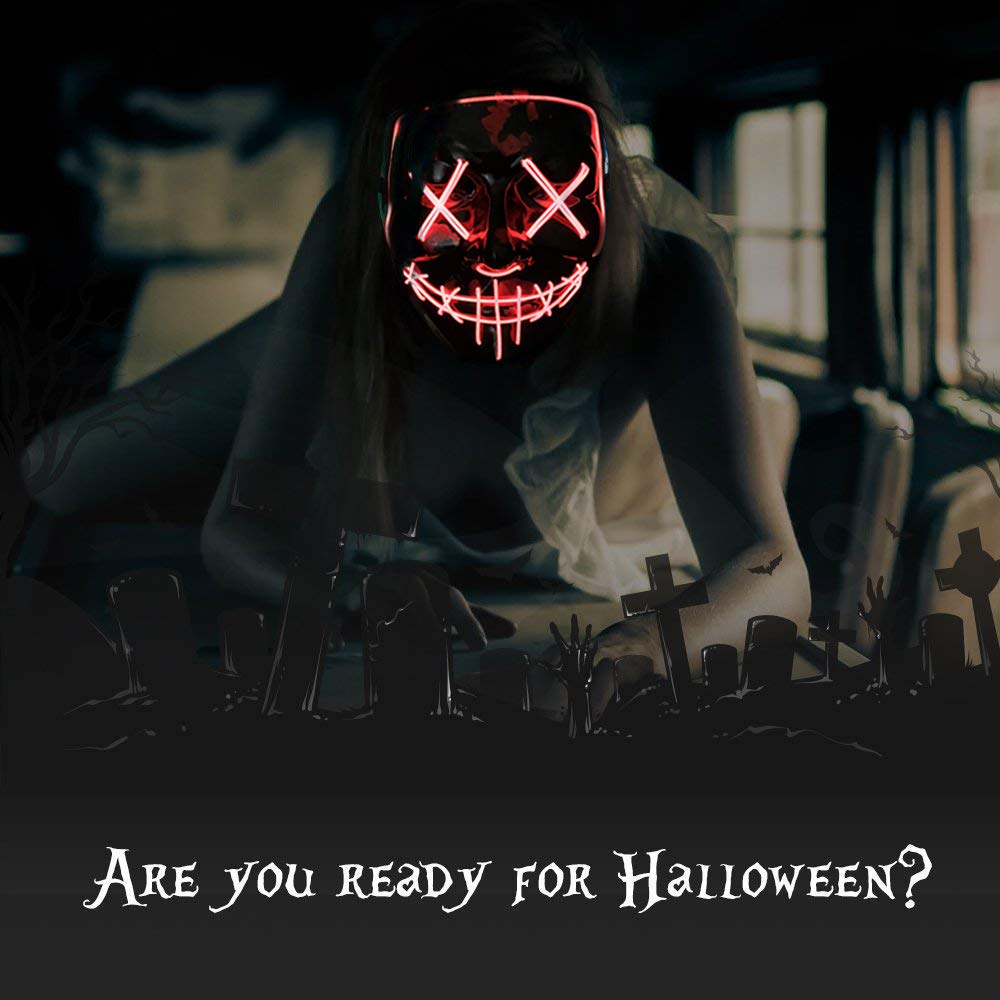 Poptrend Halloween Mask LED Light up Mask for Festival Cosplay Halloween Costume Masquerade Parties,Carnival,Gifts