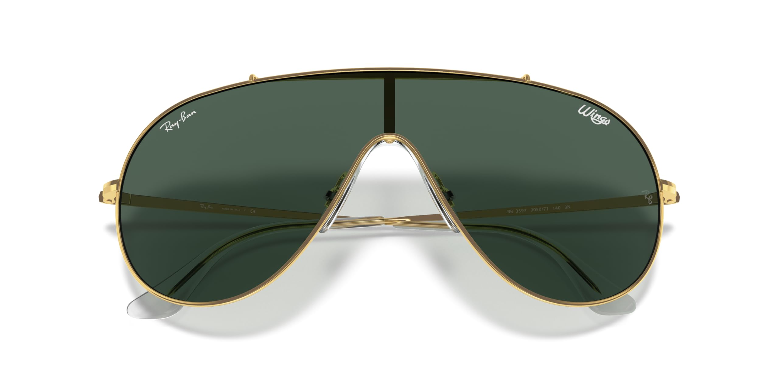 Ray-Ban RB3597 Wings Shield Sunglasses, Gold/Dark Green, 33 mm