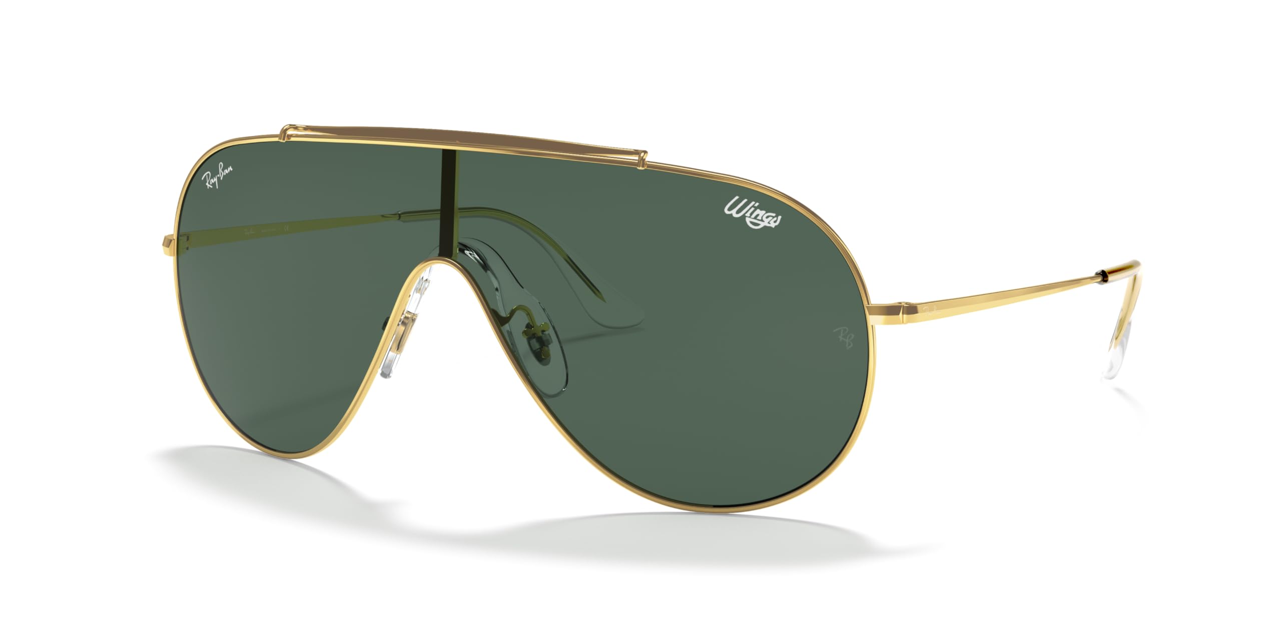 Ray-Ban RB3597 Wings Shield Sunglasses, Gold/Dark Green, 33 mm