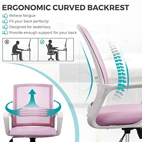 Office Chair Desk Chair Home Office Computer Chair with Wheels Mesh Office Chair with Lumbar Support, Mid Back Ergonomic Office Desk Chair with Armrests Adjustable Work Chairs, Pink