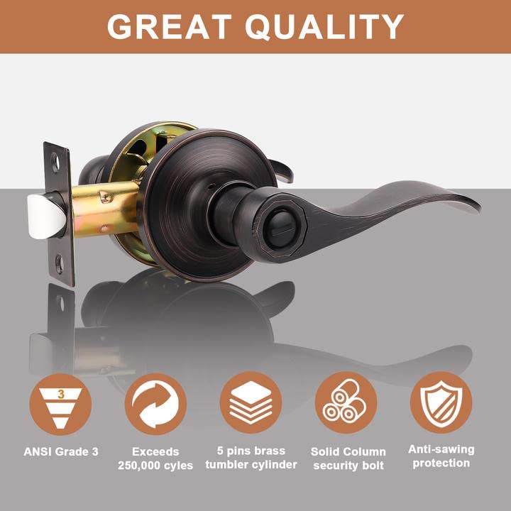 10 Pack Privacy Bathroom Door Lock Lever Keyless No Keys Door Lockset;Right/Left Handed Reversible;Oil Rubbed Bronze Door Levers Hardware
