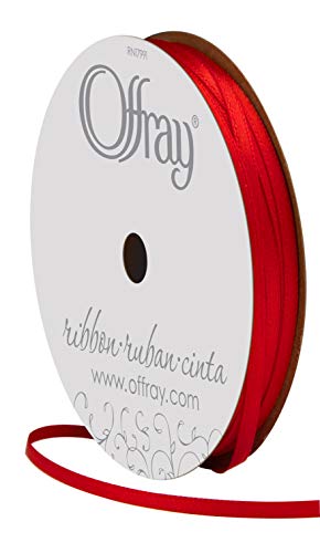Offray Double Face Satin Craft Ribbon, 1/8-Inch x 24-Feet, Red