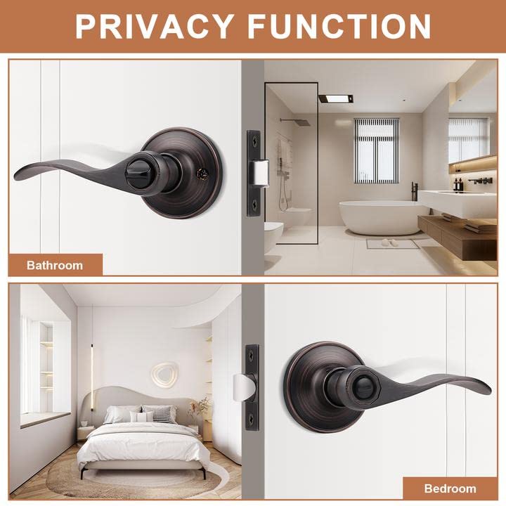 10 Pack Privacy Bathroom Door Lock Lever Keyless No Keys Door Lockset;Right/Left Handed Reversible;Oil Rubbed Bronze Door Levers Hardware