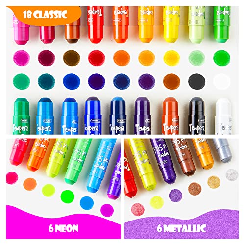 Shuttle Art Tempera Paint Sticks, 31 Pack Solid Tempera Paint Set, 30 Colors with 1 Drawing Pad for Kids, Washable, Super Quick Drying, Works Great on Paper Wood Glass Ceramic Canvas