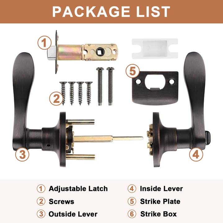 10 Pack Privacy Bathroom Door Lock Lever Keyless No Keys Door Lockset;Right/Left Handed Reversible;Oil Rubbed Bronze Door Levers Hardware