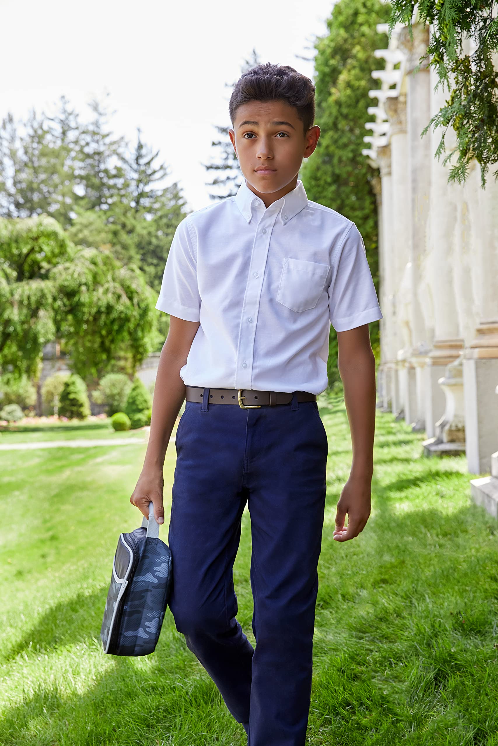 French Toast Boys' Adjustable Waist Straight Fit Stretch Twill Chino Pant, School Uniform Navy, 12