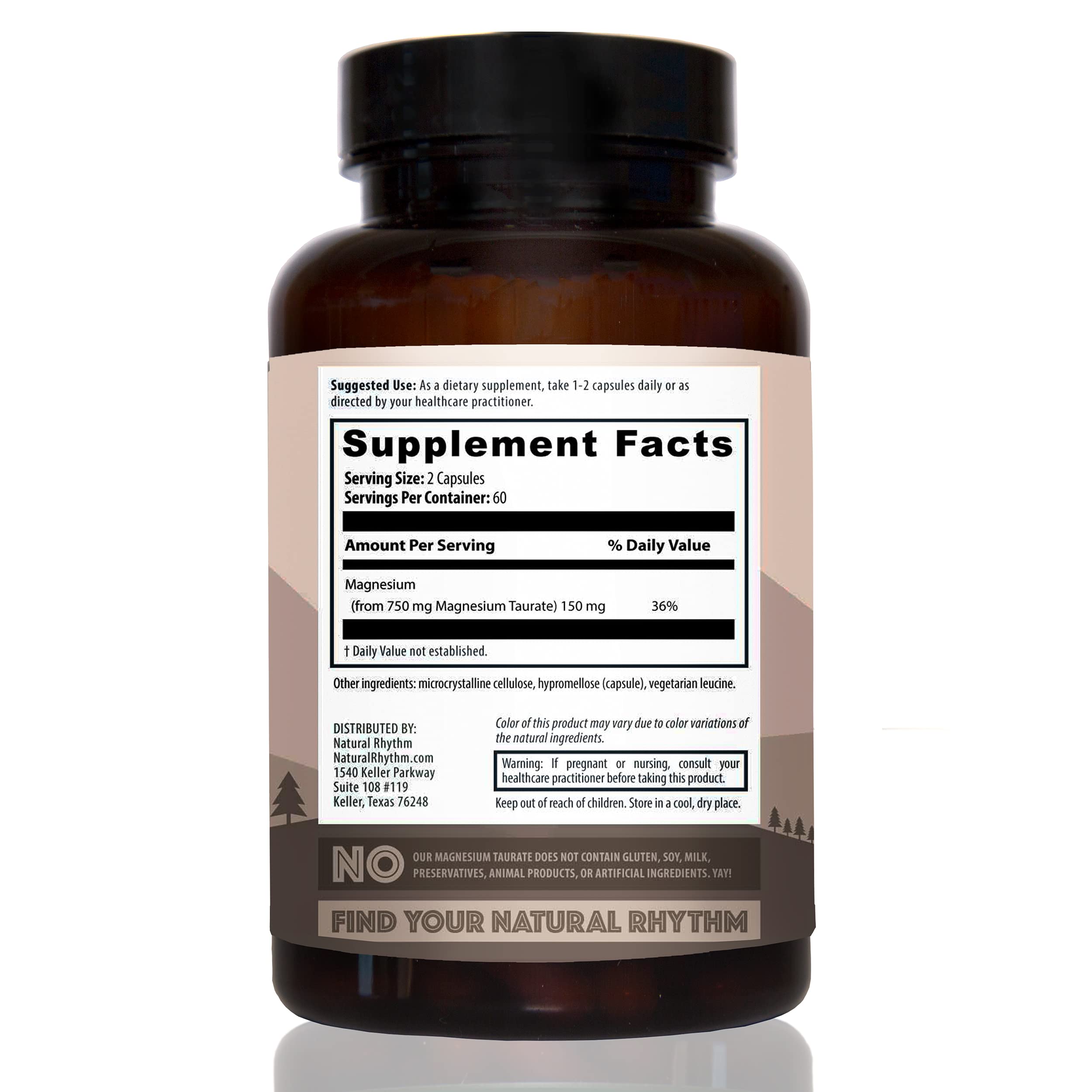 Natural Rhythm Magnesium Taurate, High Absorption Taurate, 750mg (150mg of Elemental Magnesium) 120 Capsules