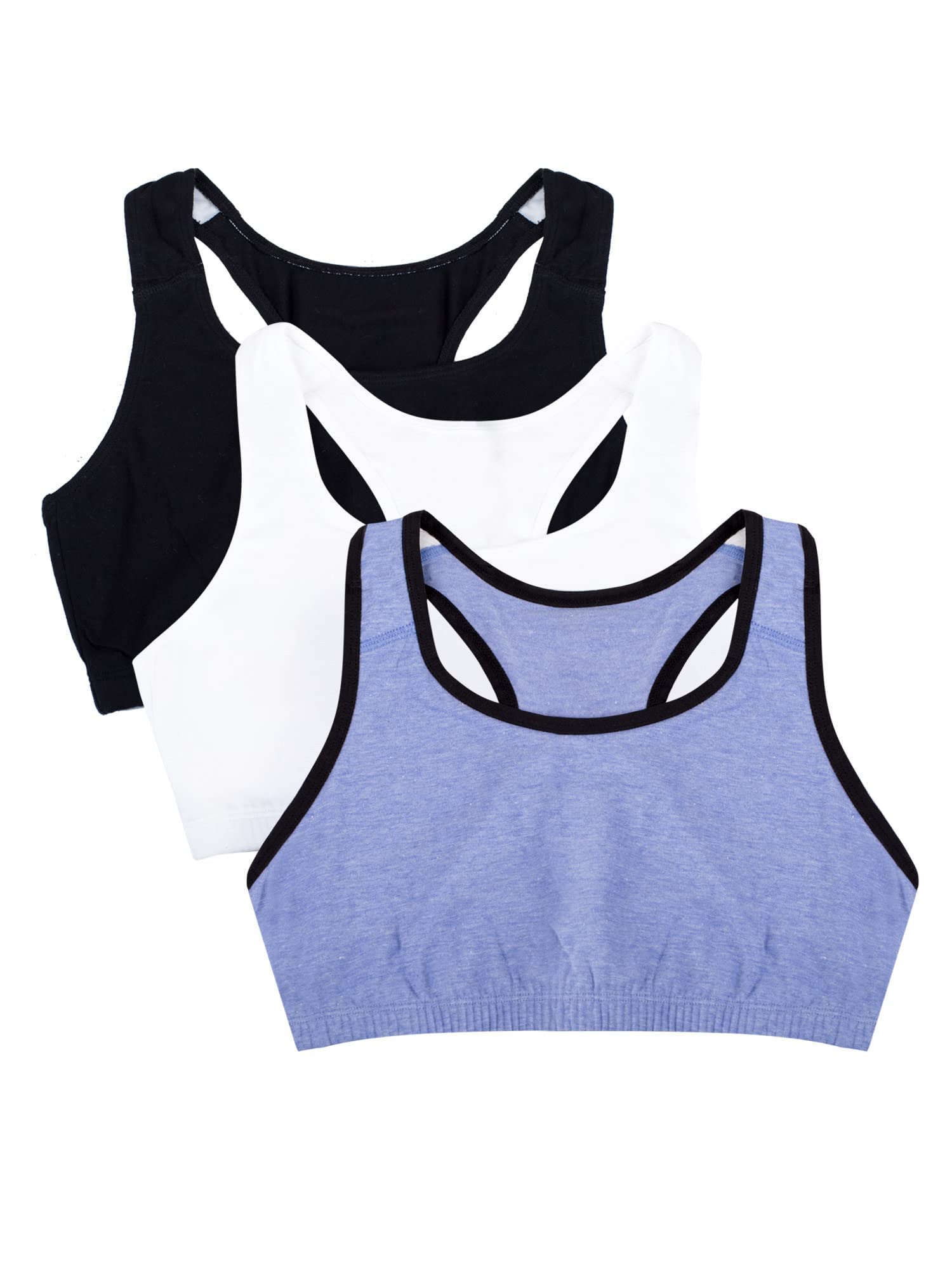 Fruit of the Loom womens Built Up Tank Style Sports Bra, Blue Gem With Black/White/Black Hue - 3 Pack, 36