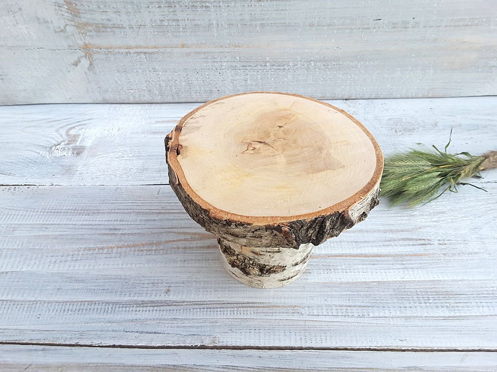 6.5'' Birch wood cake stand Wooden cupcake stand Rustic wedding decorations Wood centerpieces Rustic baby shower decoration cupcake holder