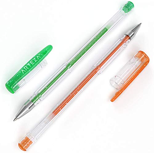 ARTEZA Glitter Gel Pens with Triangular Grip, 14 Colors - 0.8-1.0 mm Tips, Bright and Vivid Ink, Art Supplies for Scrapbooking, Doodling, & Journaling