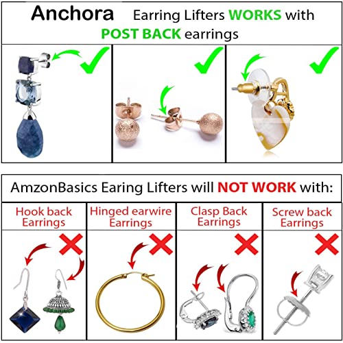 ANCHORA Original Magic Earring Backs for Droopy Ears | Earring Lifters for Heavy Earring | Earing Lifter Backs BAX | Earlobe Secure Clear Miracle (2 Silver 1 Gold)