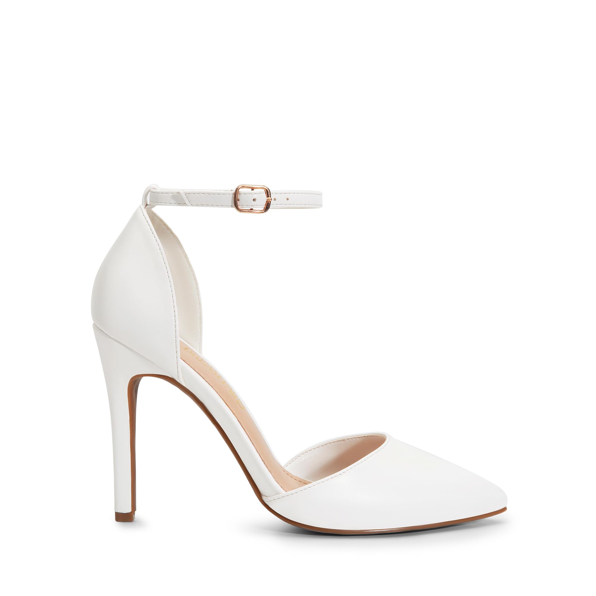 DREAM PAIRS Women's Oppointed-Lacey Pointed Toe Ankle Strap High Heel Stiletto Pumps Wedding Dress Shoes,Size 8,White/Pu,Oppointed_Lacey